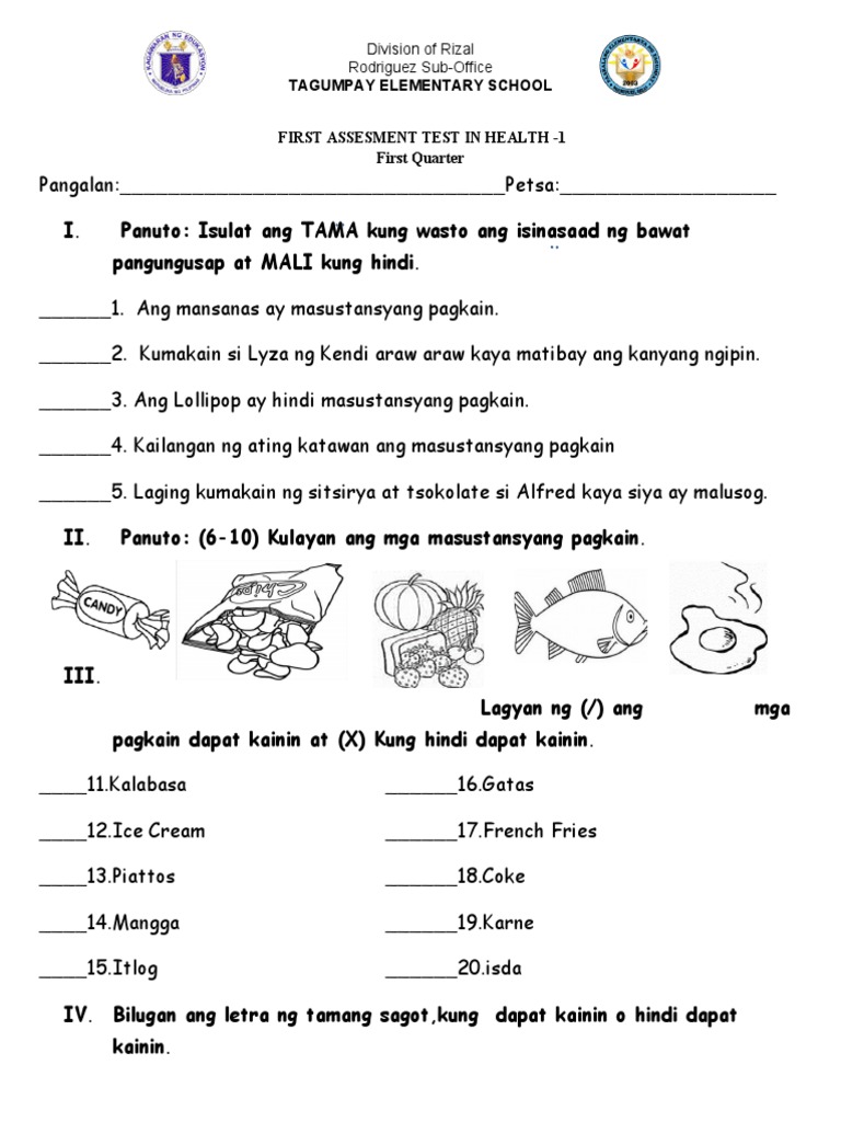 Grade-1 Assesment in Health Set-A | PDF