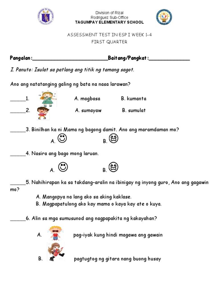 Grade1 Assessment in Esp Set A | PDF