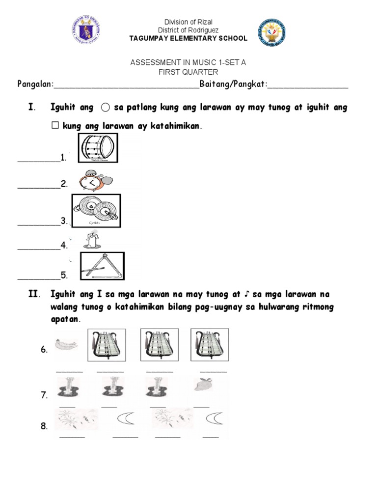 Grade 1 Assessment in Music Set A | PDF