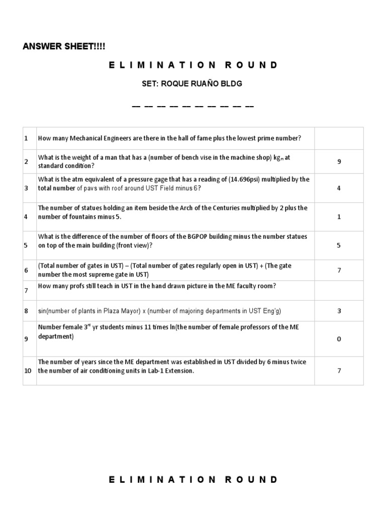 Elimination Round Questionnaire 1 1 | PDF | Mechanical Engineering ...