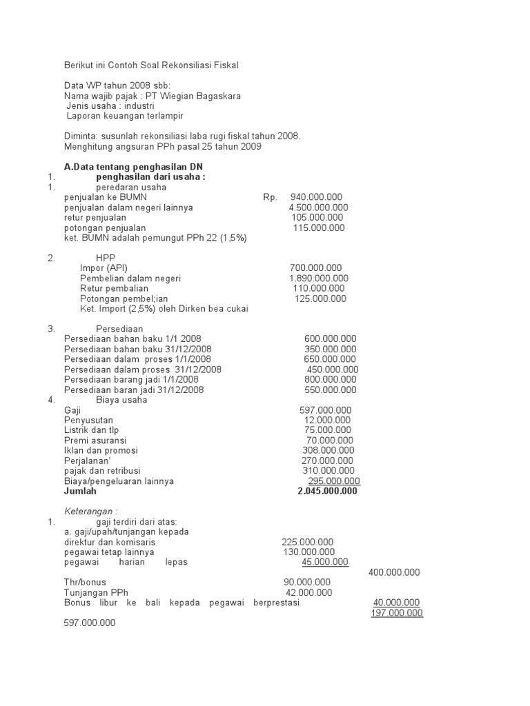 Berikut Ini Contoh Soal Rekonsiliasi Fiskal | PDF