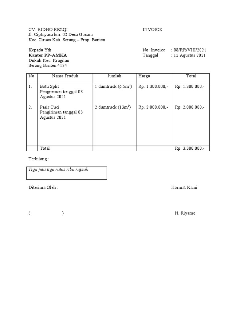 Invoice Split Dan Pasir 13 Agustus 2021 | PDF