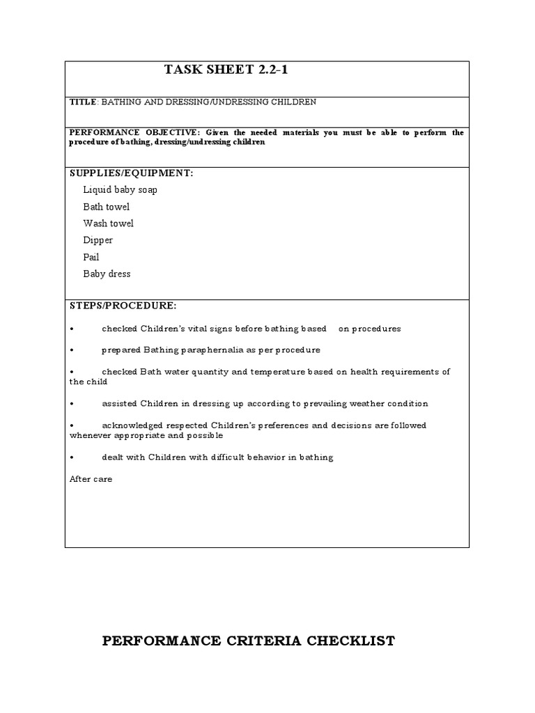 Task Sheet 2.2-1 Bathing and Dressing Undressing Children | PDF