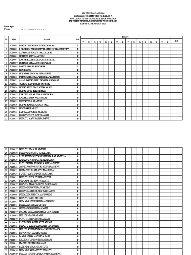 Absensi TK 4 Semester 7 | PDF