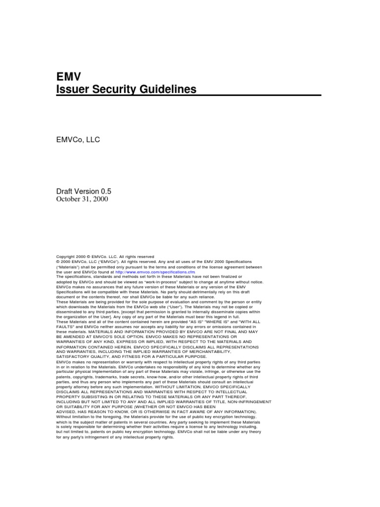 EMV Issuer Security Guidelines: Emvco, LLC | PDF | Emv | Cryptography