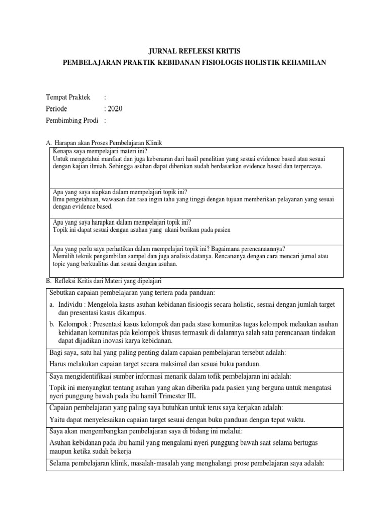 Contoh Jurnal Refleksi Kritis | PDF