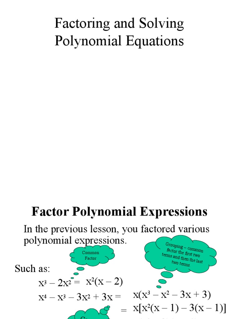 Factoring and Solving Polynomial Equations | PDF | Quadratic Equation | Factorization