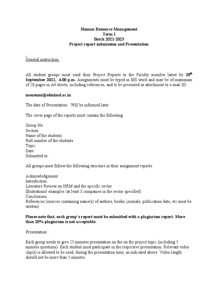 Project Report Submission and Presentation Instructions for the Human ...