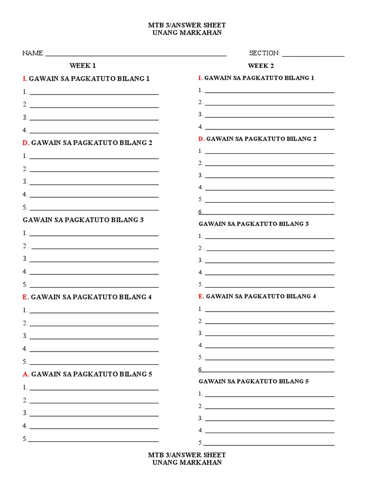 q1 w1-4 MTB Answer Sheet | PDF