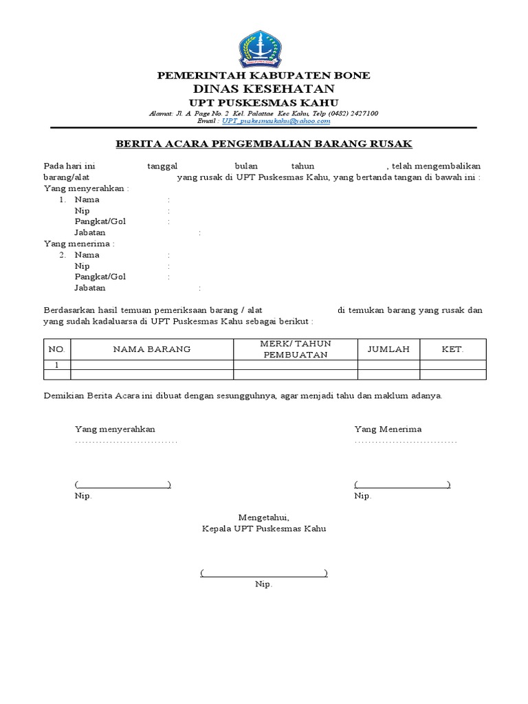 Berita Acara Pengembalian Barang Rusak | PDF