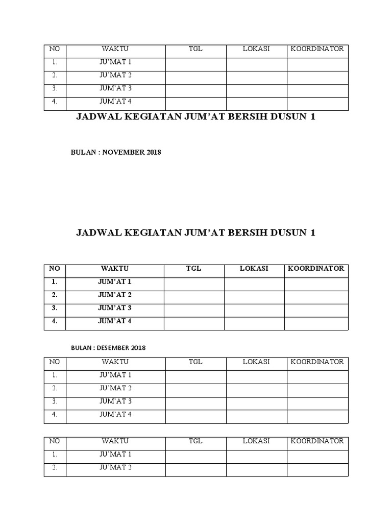Jadwal Kegiatan Jumsih | PDF