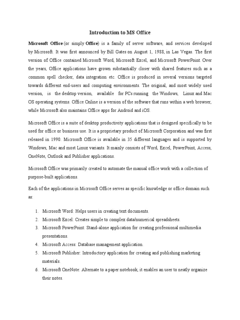 Overview of Microsoft Office Suite | PDF | Microsoft Office | Application Software