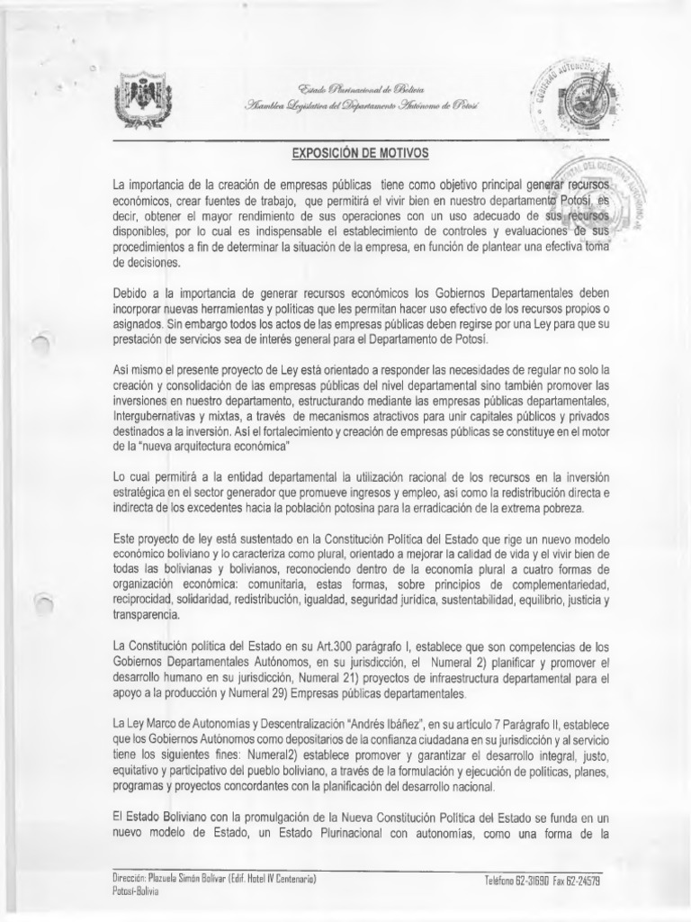 74 - Ley de Creacion de La Empresa Pública Departamental | PDF ...