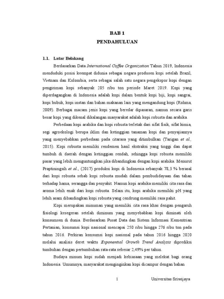 Bab 1 (Indeks Glikemik Dan Karakteristik Organoleptik Kopi Robusta Gula Aren) | PDF