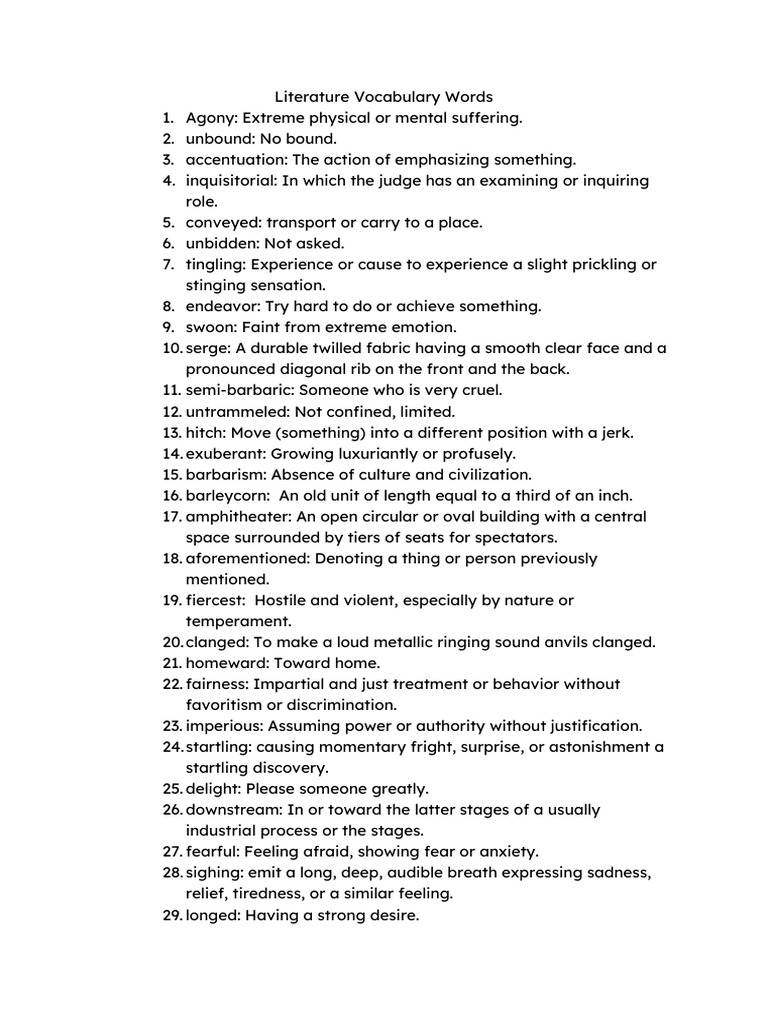 Literature Vocabulary Words | PDF