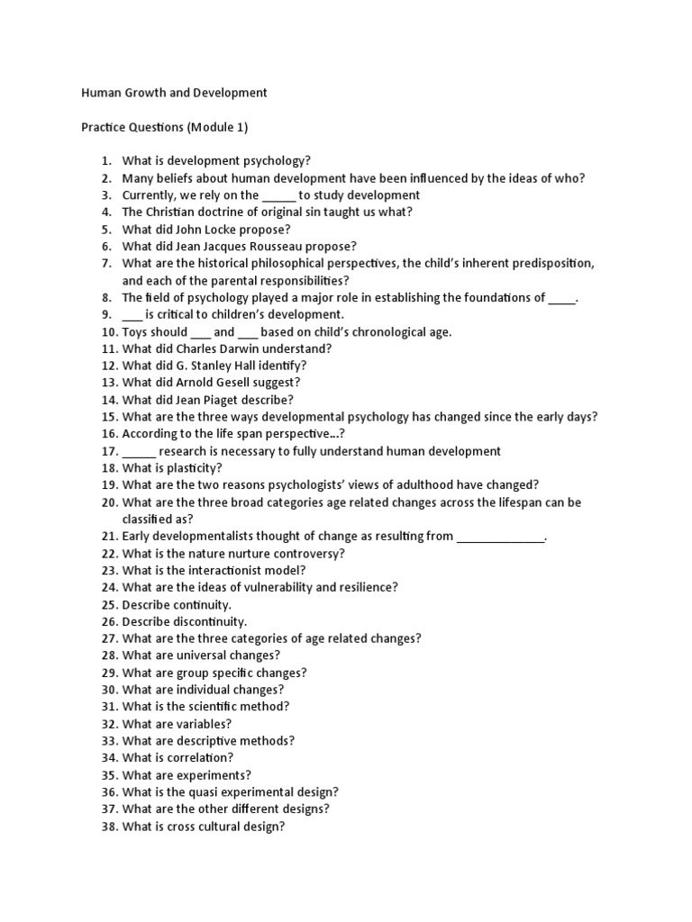 Human Growth and Development Practice Questions | PDF | Developmental ...