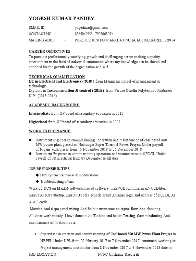 CV Yogesh Updated | PDF | Programmable Logic Controller | Instrumentation