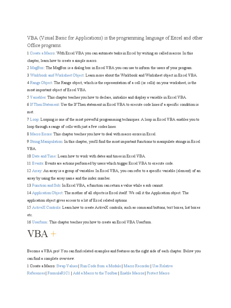 Vba Visual Basic For Applications Is The Programming Language Of