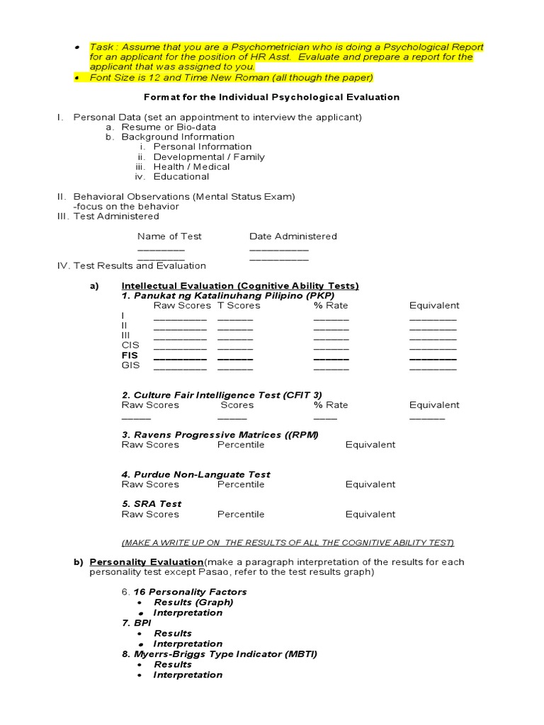 Format For The Individual Psychological Report | PDF | Psychology ...