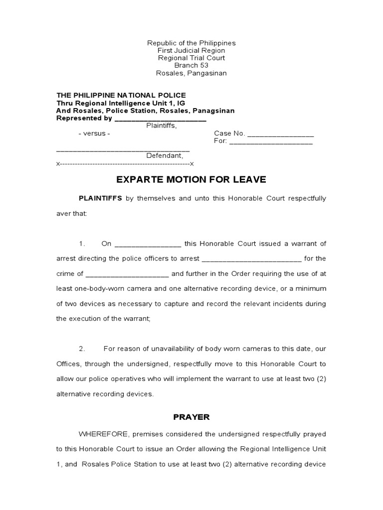 Exparte Motion For Leave | Download Free PDF | Government | Public Sphere