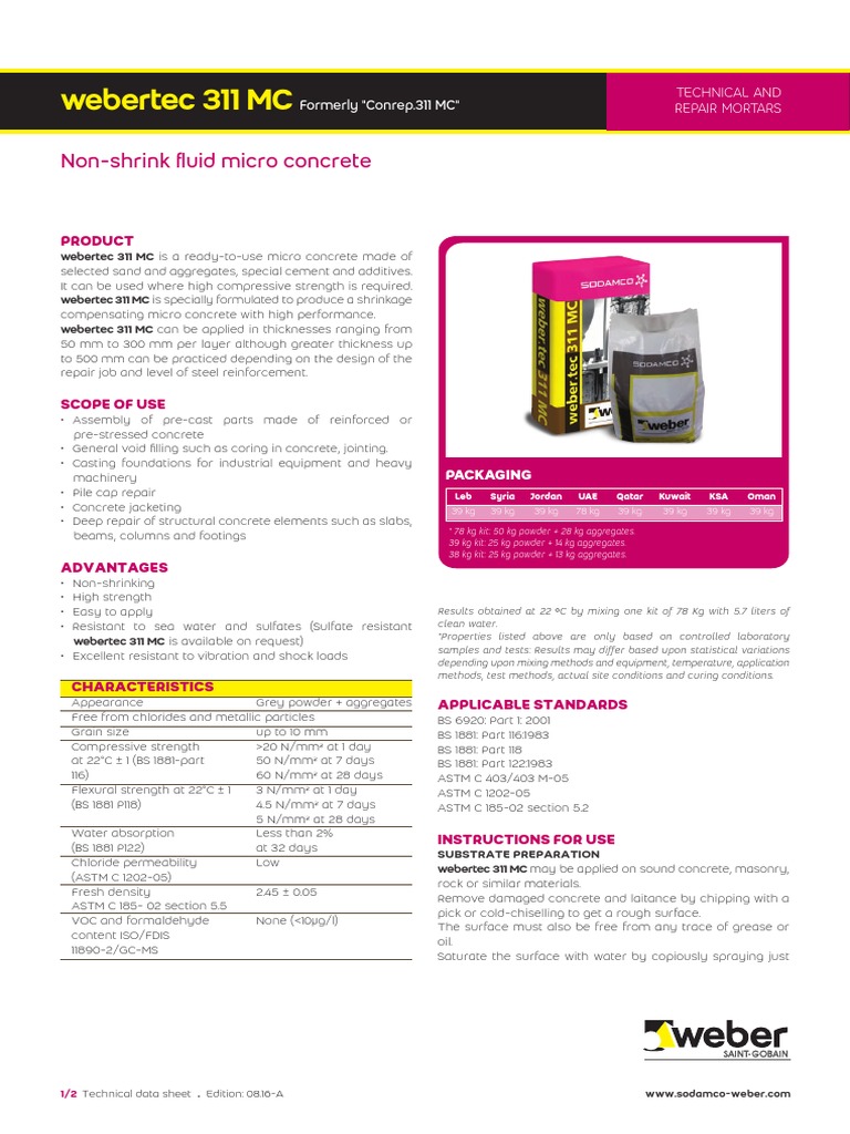 Tec 311 MC: Non-Shrink Fluid Micro Concrete | PDF | Concrete | Materials