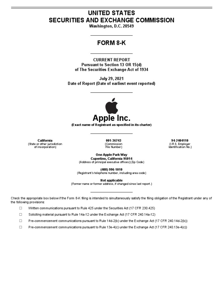 APPLE SEC Filings | PDF | Nasdaq | Prospectus (Finance)