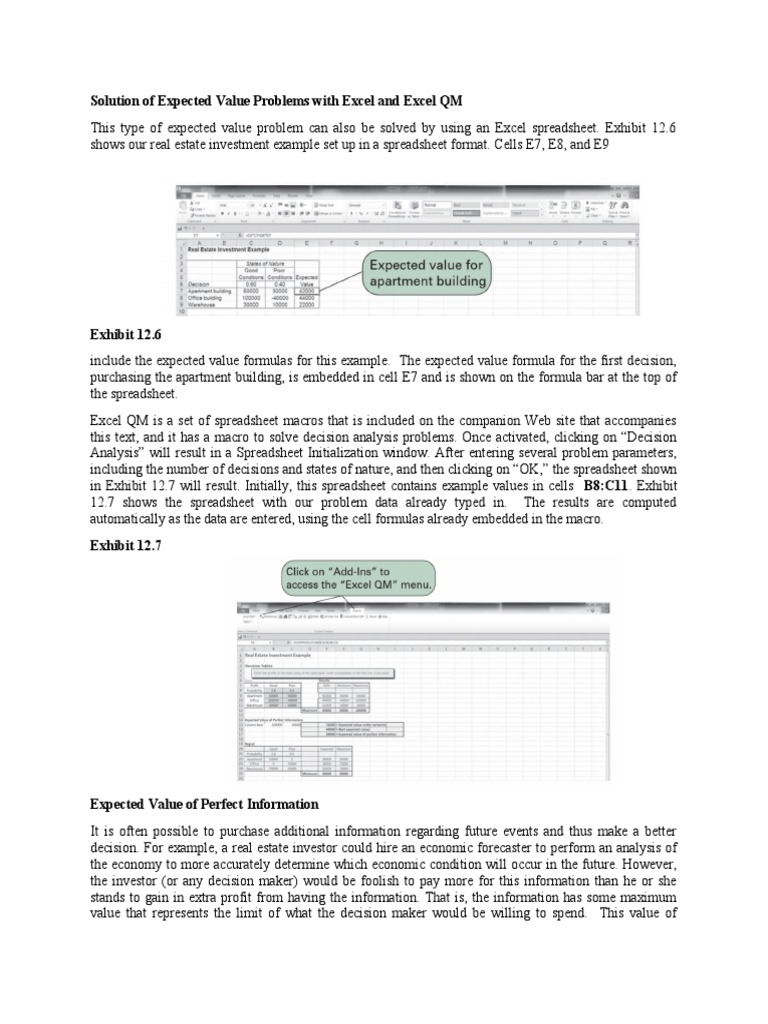 Solution of Expected Value Problems With Excel and Excel QM | PDF