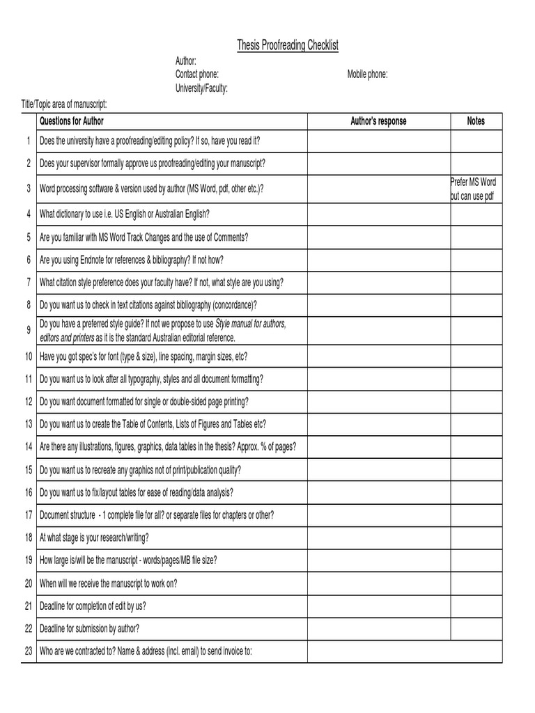Thesis Proofreading Checklist | PDF | Proofreading | Microsoft Word