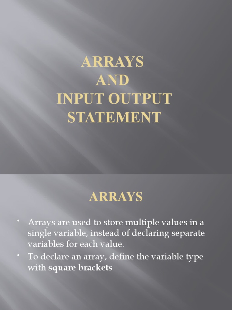 Arrays And Input Output Statement Pdf Array Data Structure Array 5825