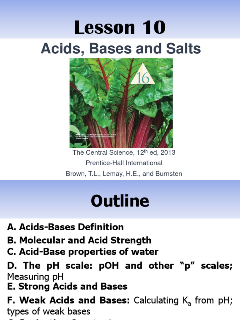 Lesson 10: Acids, Bases and Salts | PDF | Acid | Chemical Equilibrium