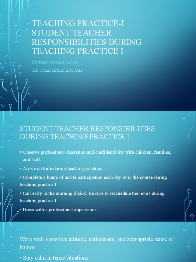 Teaching Practice-I Student Teacher Responsibilities During Teaching ...