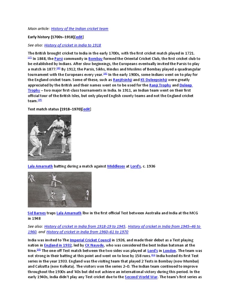 Early History (1700s-1918) (: Main Article | PDF | England Cricket Team ...