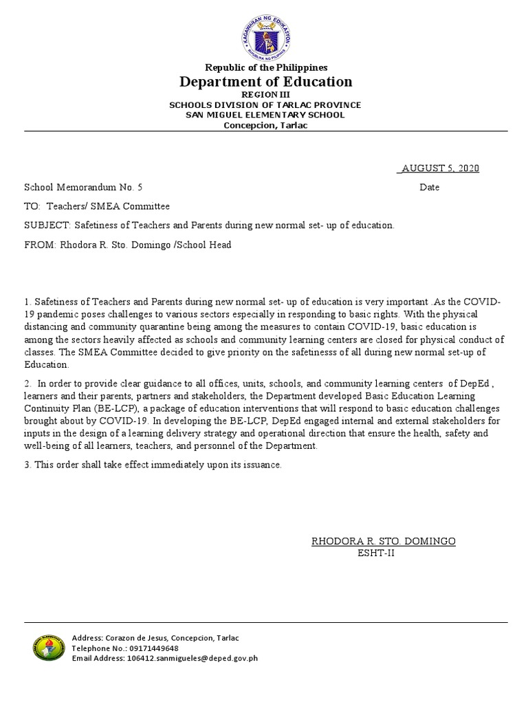 Smea School Memorandum | PDF