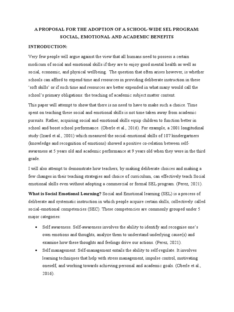 Proposal for School-Wide SEL Program | PDF | Teachers | Curriculum