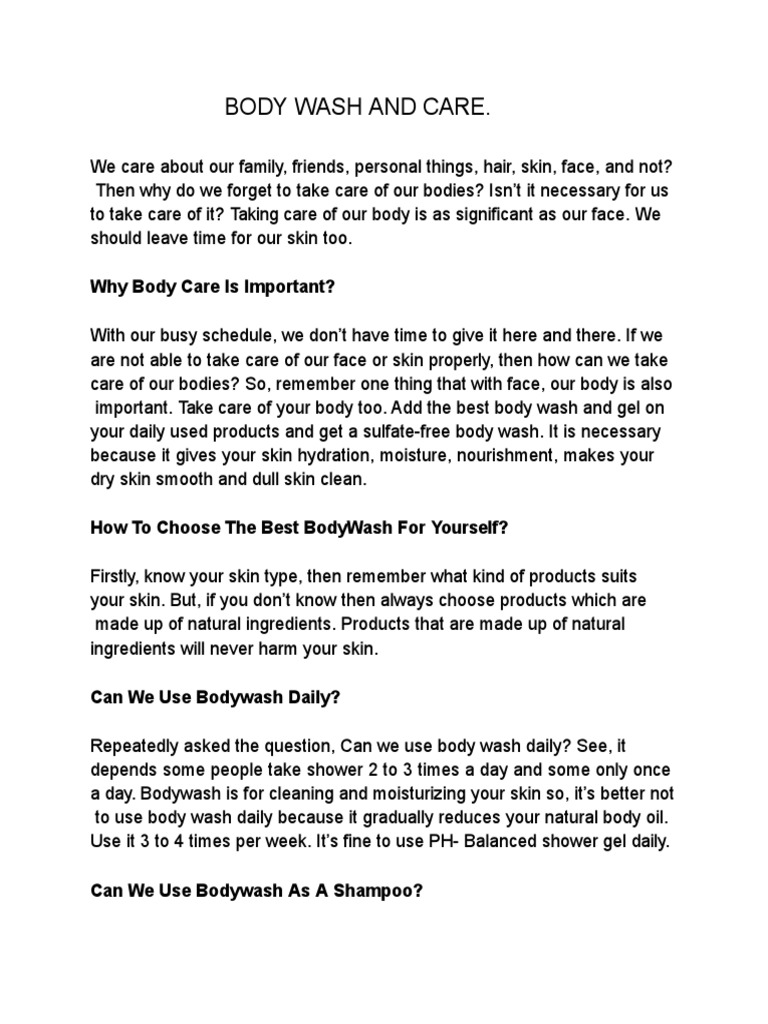 Body Wash and Care | PDF | Toiletry | Hygiene