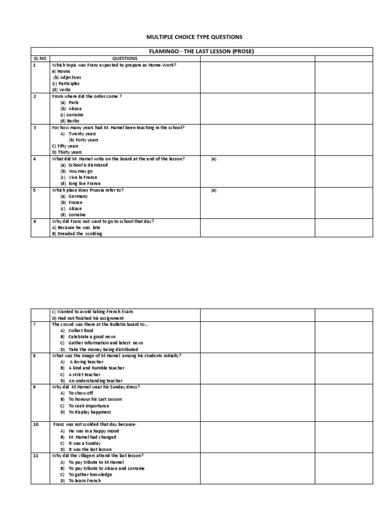 Multiple Choice Type Questions-Thlastlesson | Download Free PDF ...