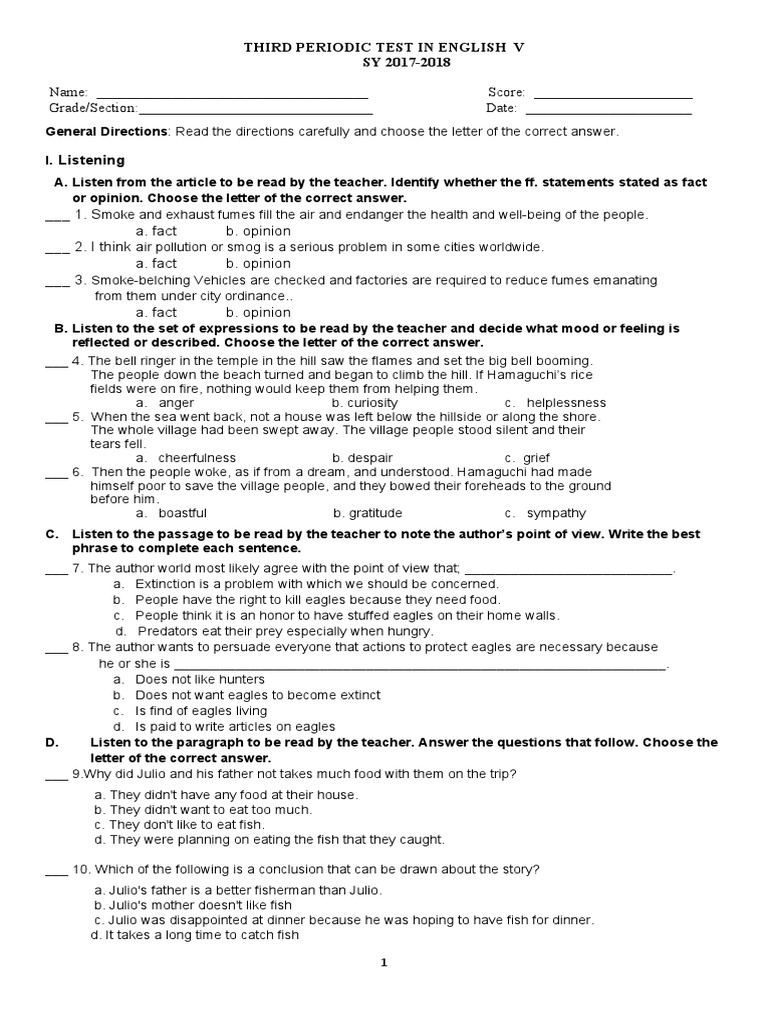 Third Periodic Test in English V SY 2017-2018 | PDF | Insects | Pest ...