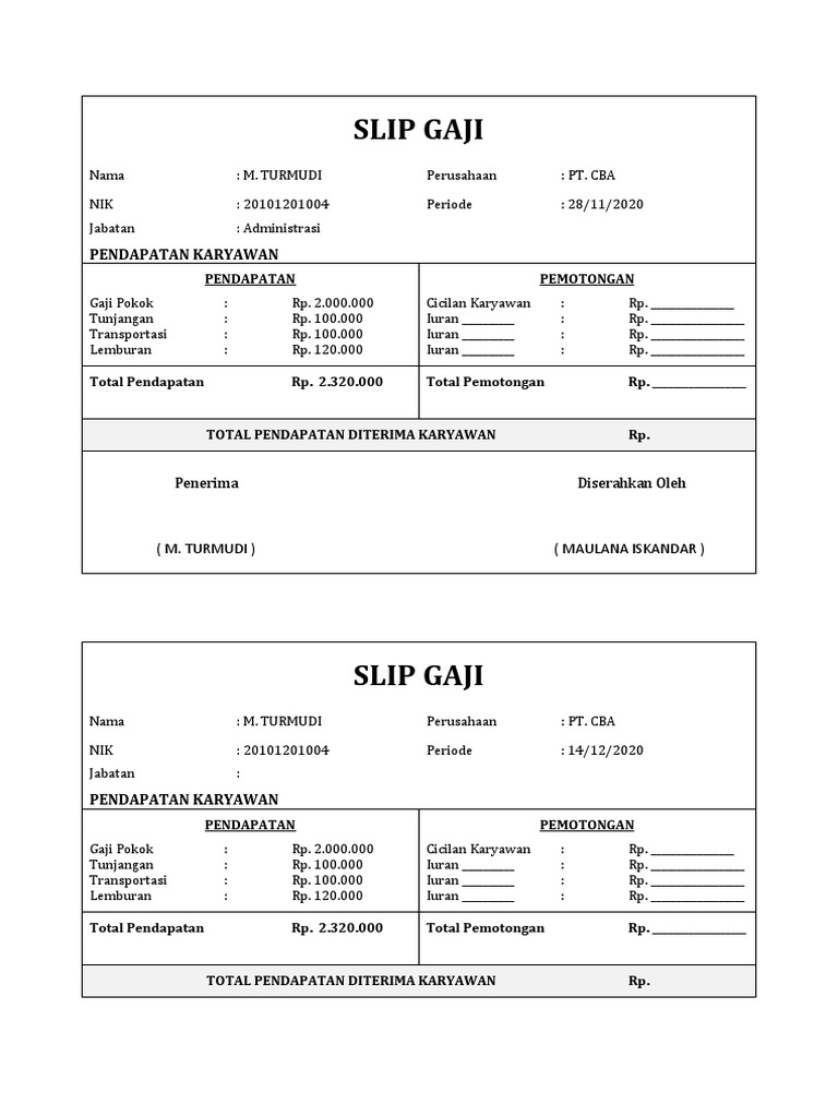 slip gaji pt cba | PDF