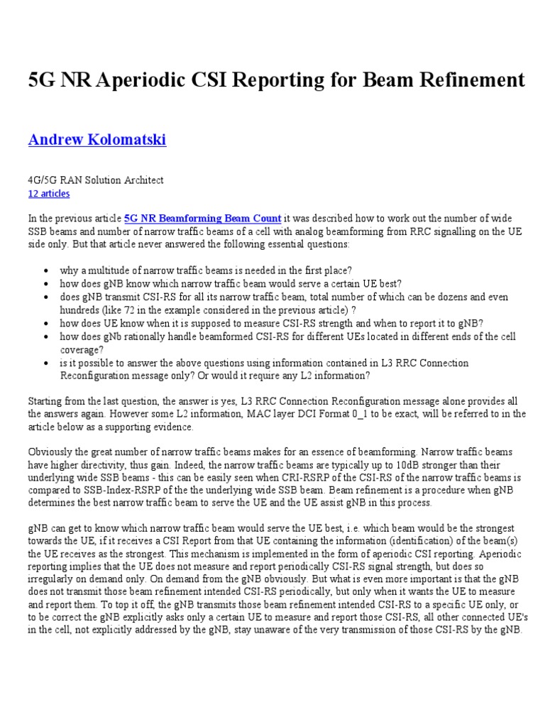 5G NR Aperiodic CSI Reporting For Beam Refinement: Andrew Kolomatski ...