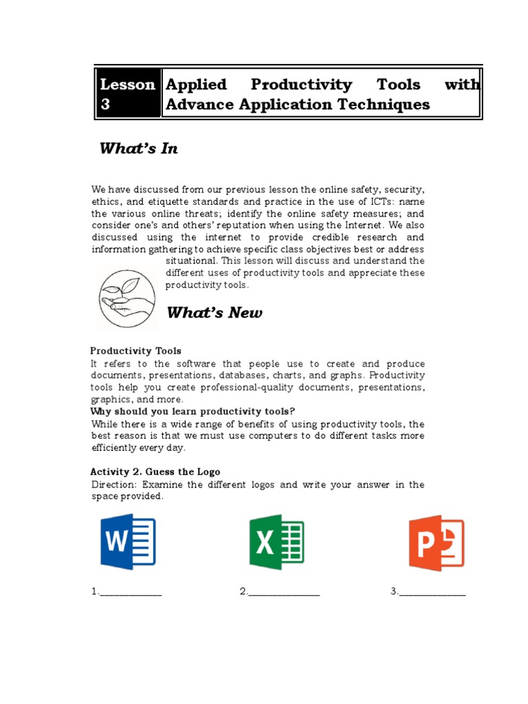 LESSON 3 Applied Productivity Tools With Advance Application Techniques ...