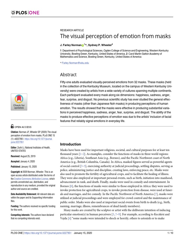 The Visual Perception of Emotion From Masks | PDF | Emotions | Perception