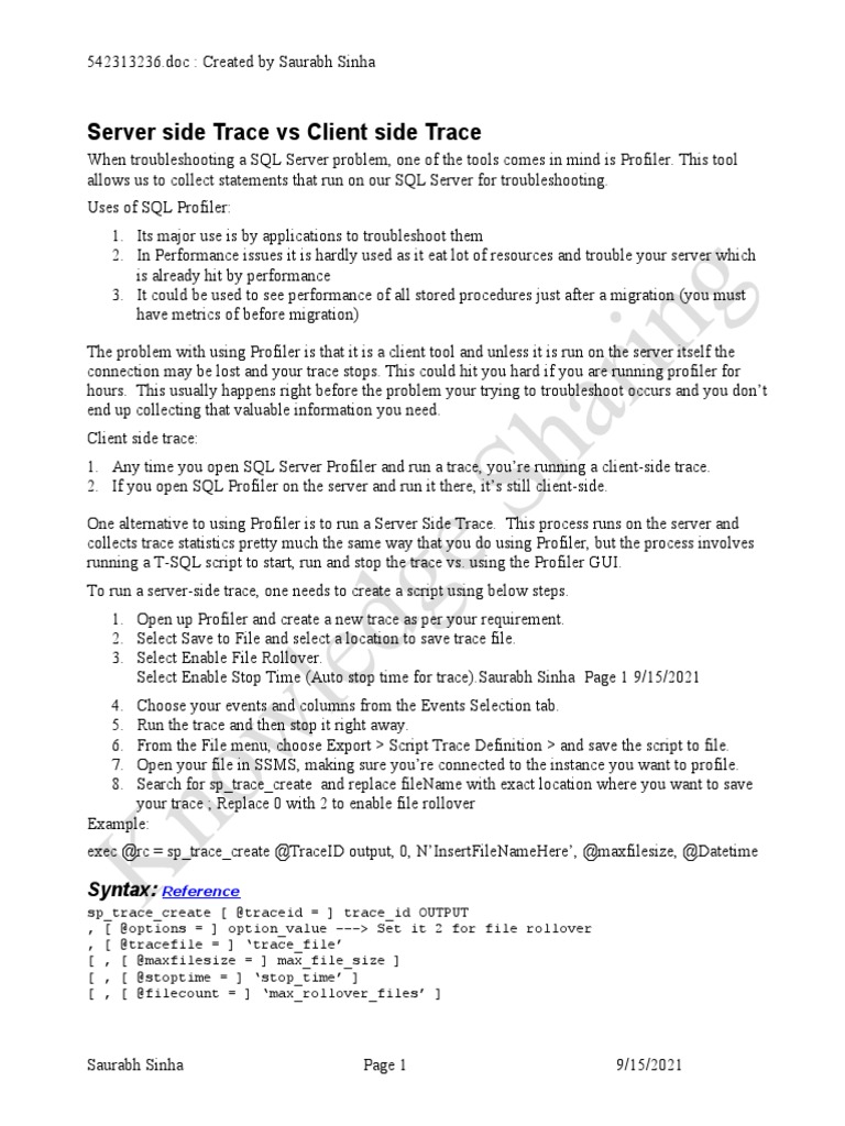 SQL Server Profiler: Server vs Client Trace | PDF | System Software ...