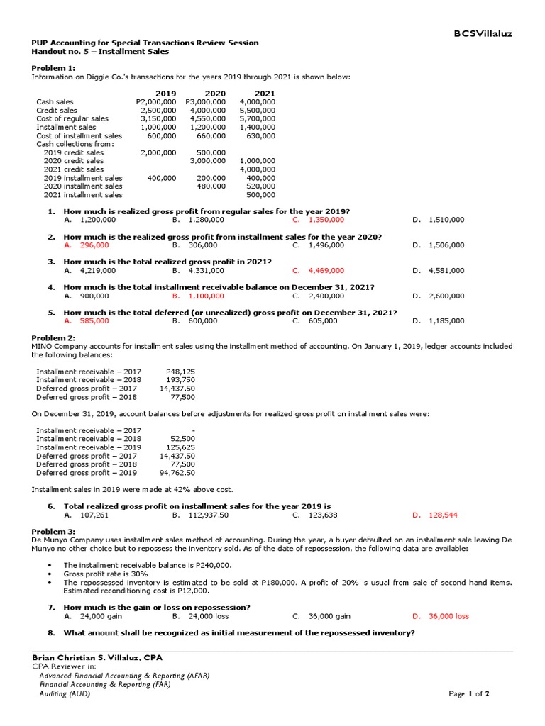 PUP Review Handout 5 Official | PDF | Inventory | Gross Income