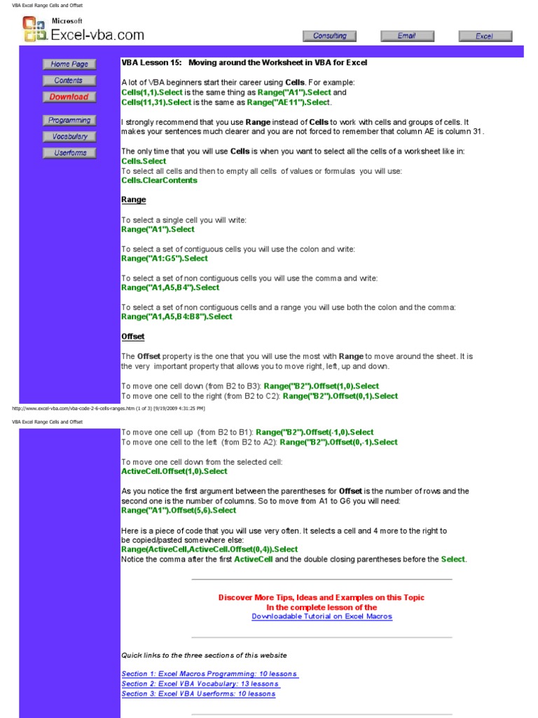 15 Vba Excel Range Cells And Offset Pdf Microsoft Excel Computing