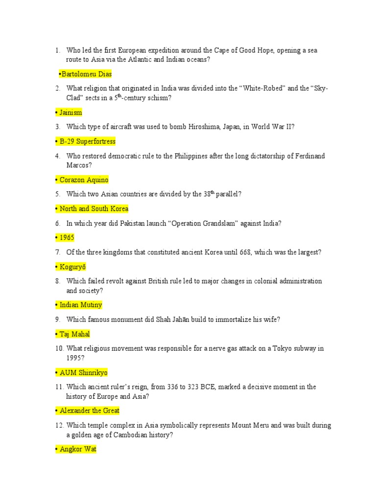 Asian History Questions and Answers | Download Free PDF | Asia | China