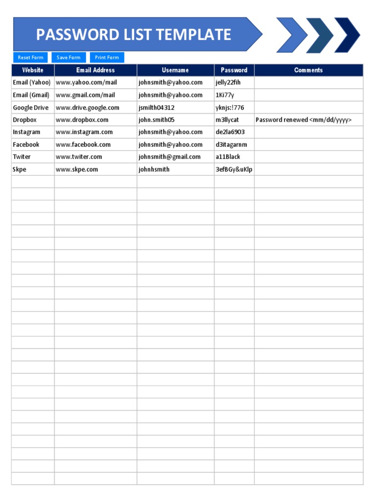 Password List Template | PDF | Computers