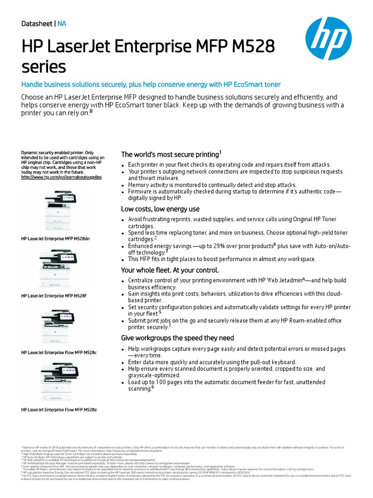 HP Laserjet Enterprise MFP M528 Series | PDF | Image Scanner | Wi Fi