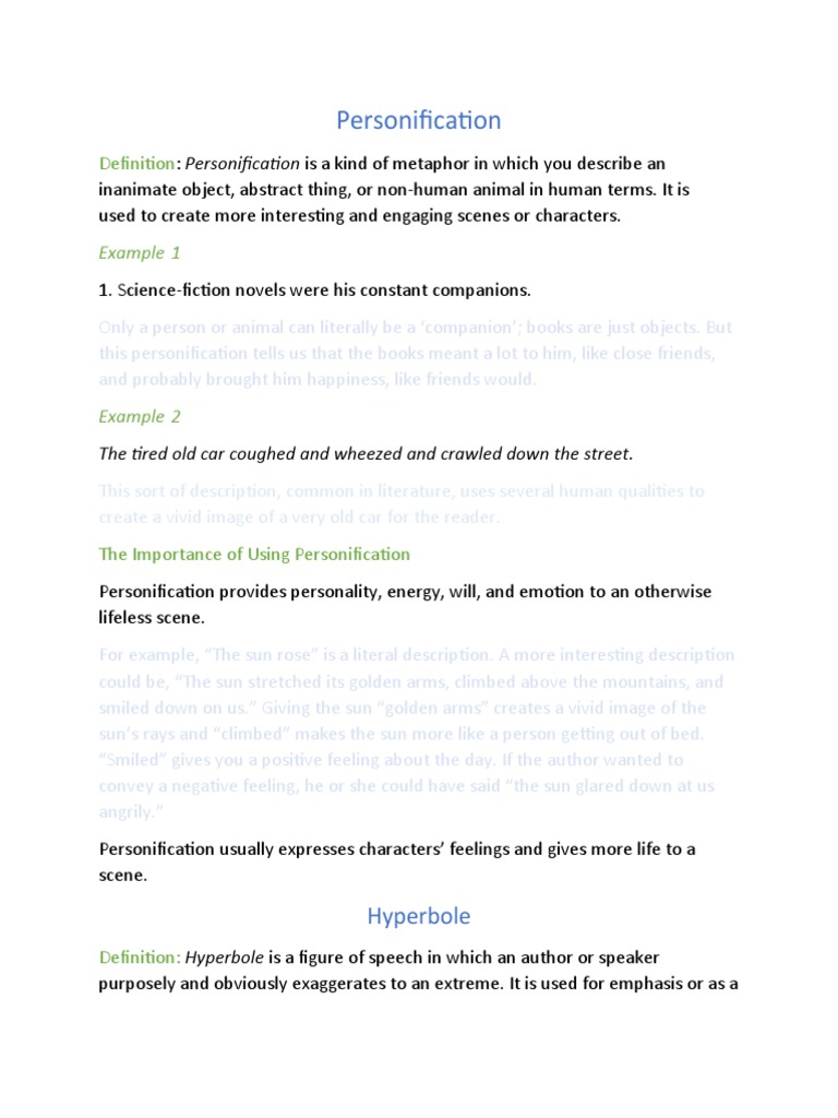 Personification Vs Hyperbole | PDF