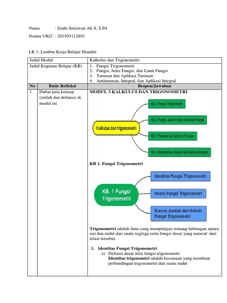LK 1.1 Modul 3 - Kalkulus Dan Trigonometri - Endri Setiawan Ali S | PDF