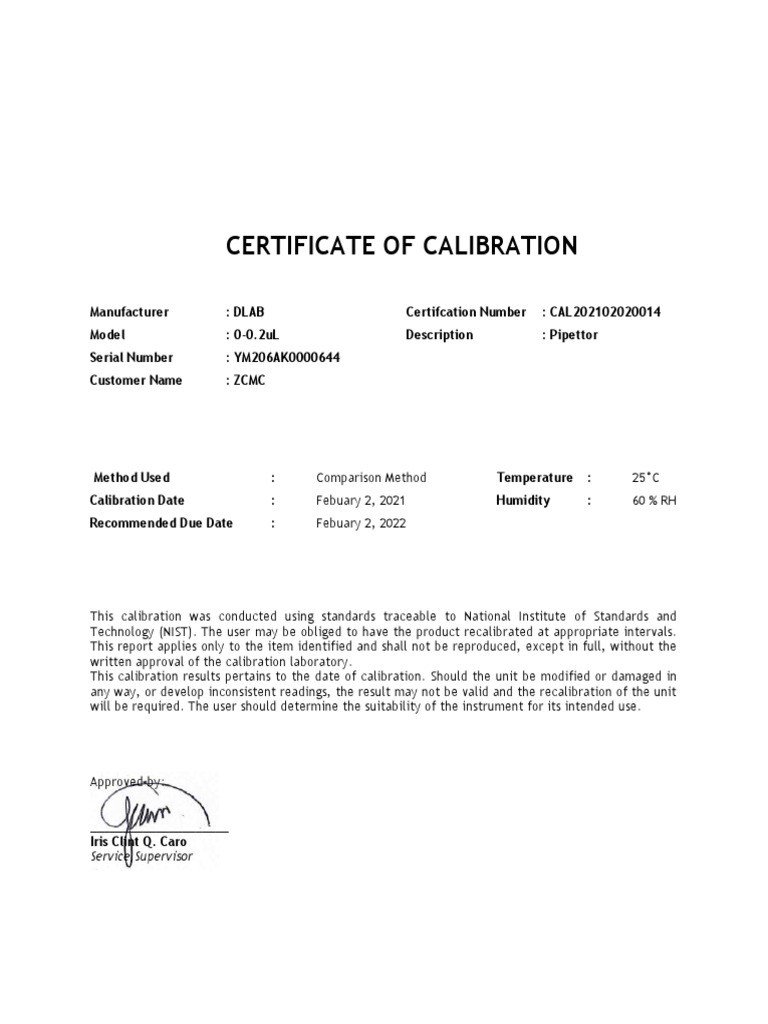 02ul2CERTIFICATE OF CALIBRATION | PDF | Calibration | Metrology